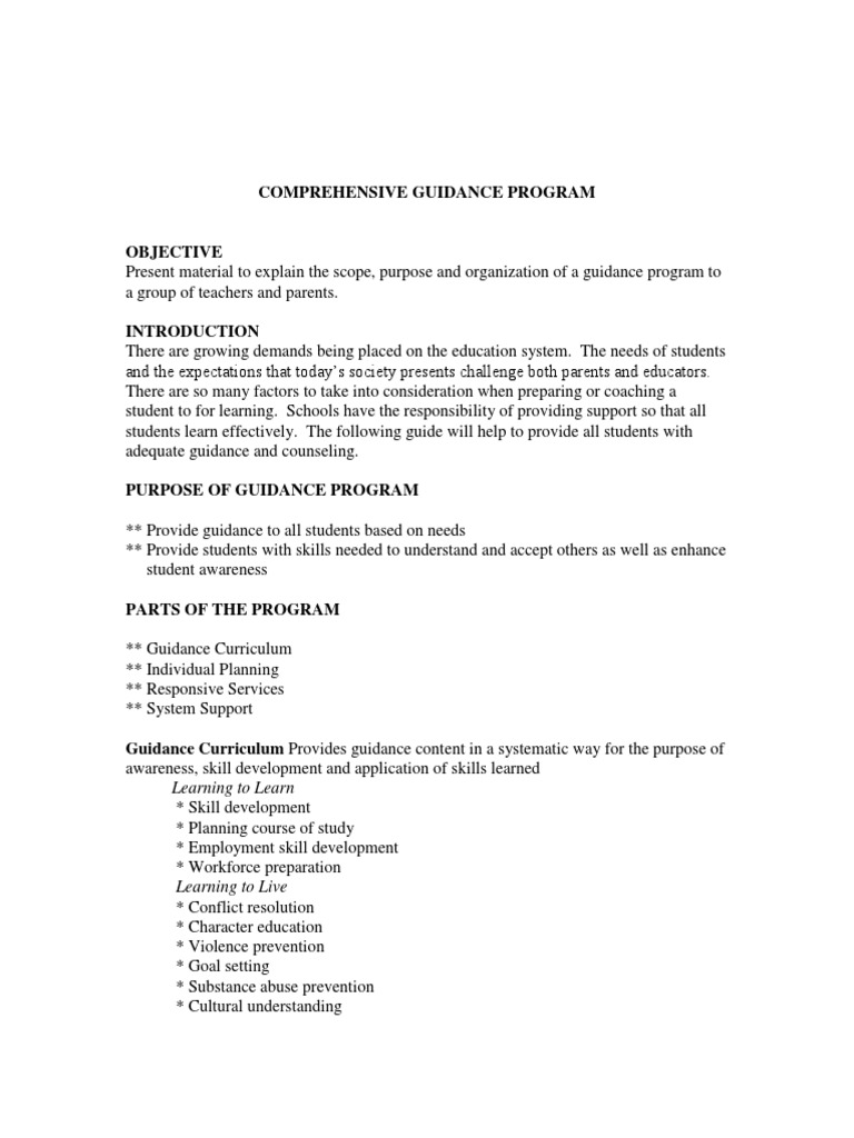 comprehensive guidance plan | School Counselor | Teachers