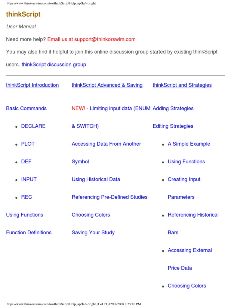 ThinkScript User Manual PDF | PDF