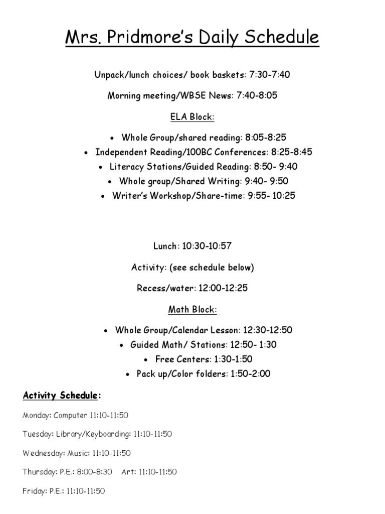 Daily Schedule 2017-2018 | PDF | Art