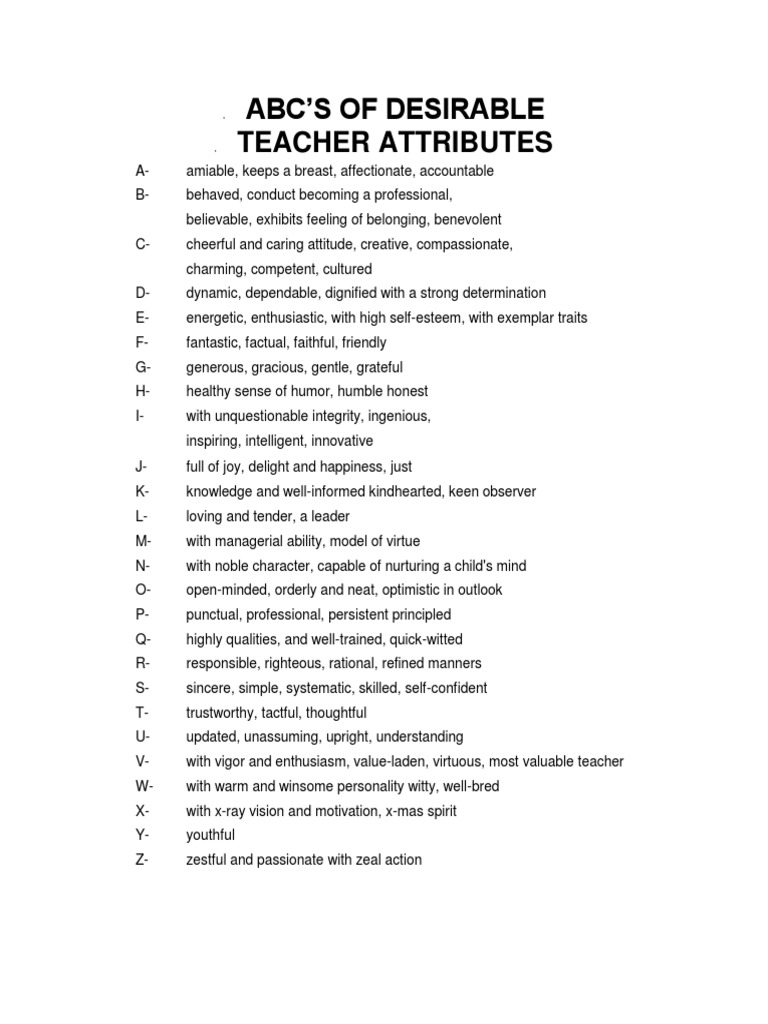 ABCs of Desirable Teacher Attributes | PDF