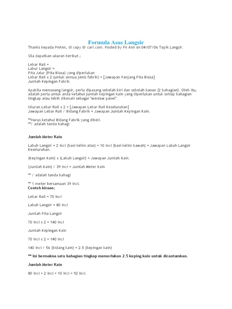 Formula Asas Langsir | PDF