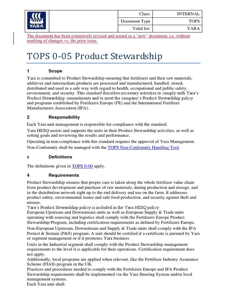 TOPS 0-05 Product Stewardship | PDF | Safety | Audit