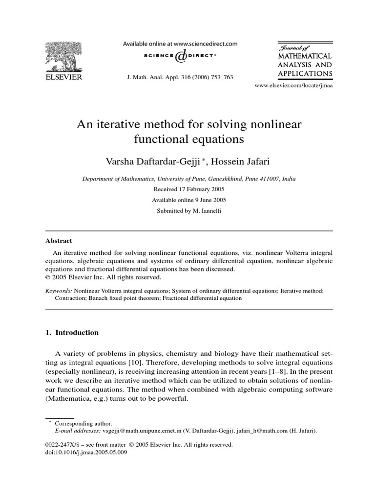 2006 An Iterative Method For Solving Nonlinear Functional Equations | PDF | Nonlinear System ...