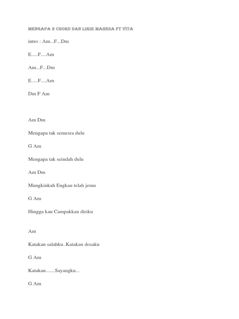 Mengapa 2 Chord Dan Lirik Mahesa FT Vita | PDF | Seni & Disiplin Bahasa | Seni