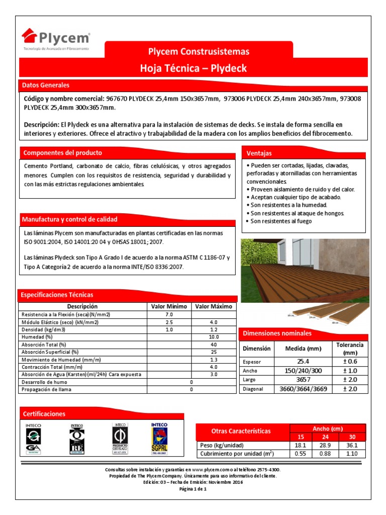 Ficha Técnica de Plydeck y Plycem | PDF | Materiales | Science