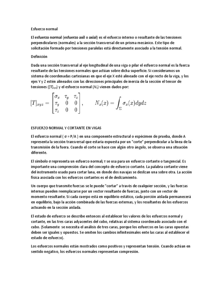 Definición y Fórmulas del Esfuerzo Normal | PDF | Estrés (Mecánica ...