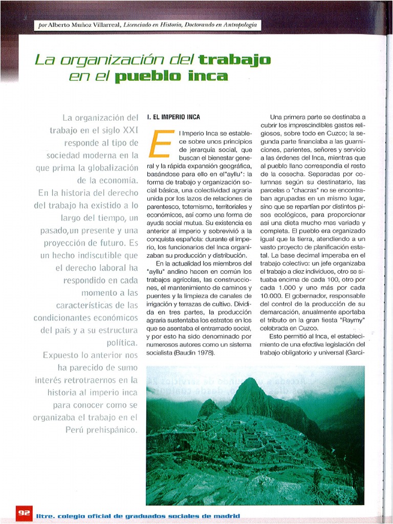 La Organización Del Trabajo Del Pueblo Inca PDF | PDF