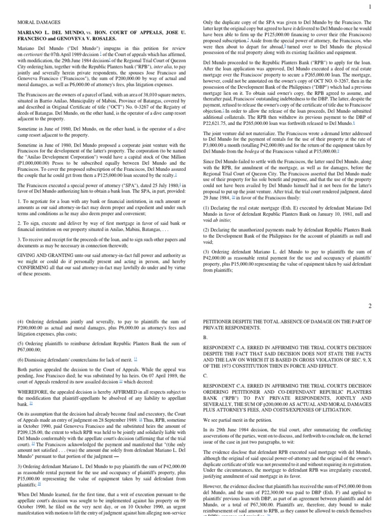 Moral Damages | Download Free PDF | Lawsuit | Damages