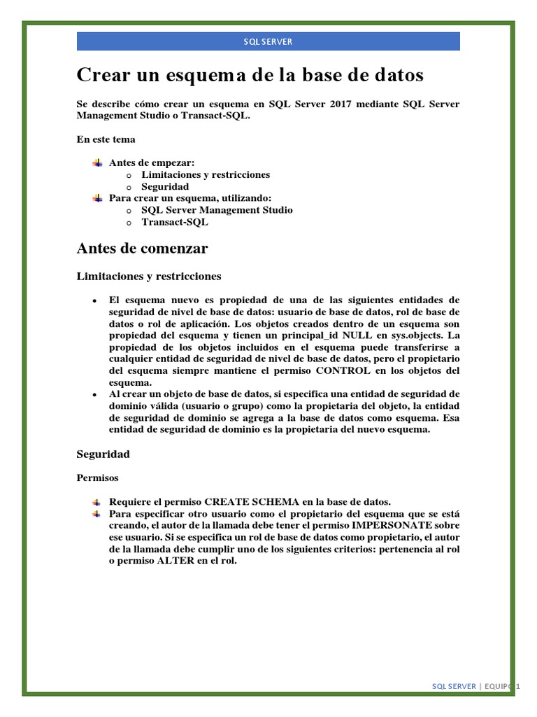 Esquema SQL Server | PDF | Servidor SQL de Microsoft | Tabla (base de ...