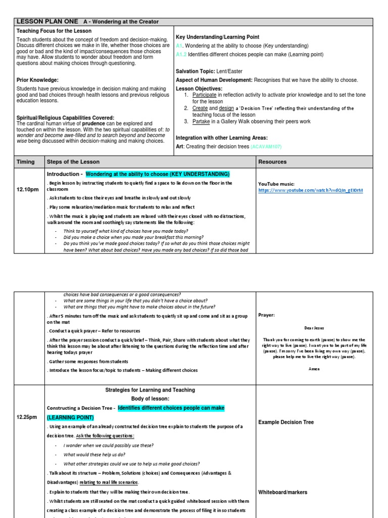 Re Lesson Plans | PDF | Educational Assessment | Decision Making