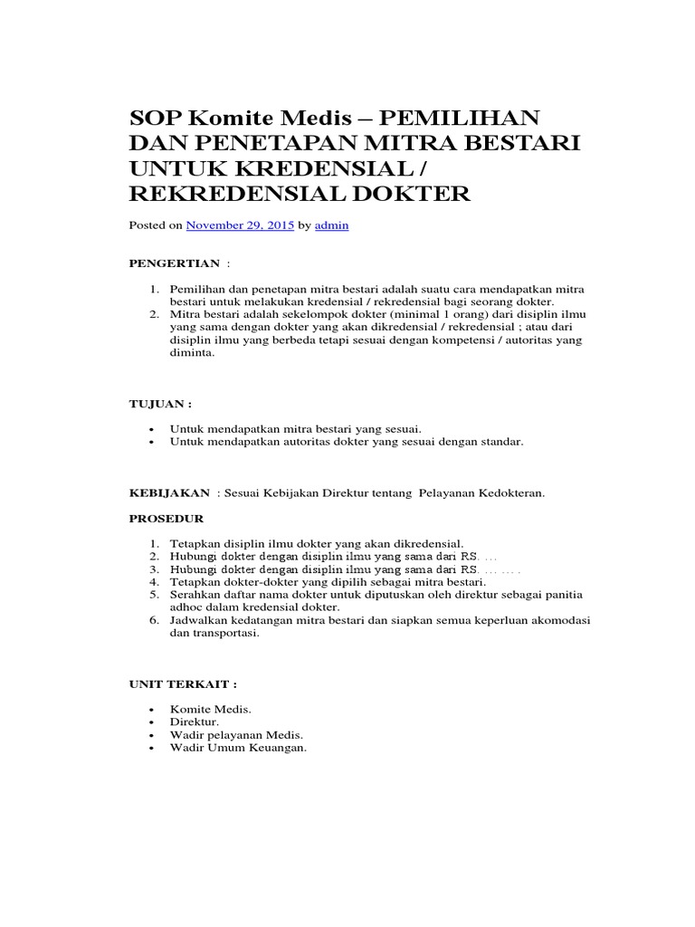 SOP Komite Medis Mitra Bestari | PDF