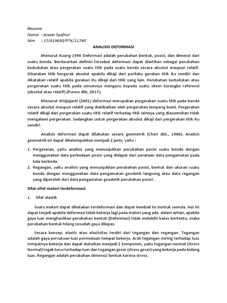 Resume Analisis Deformasi-Aswar | PDF