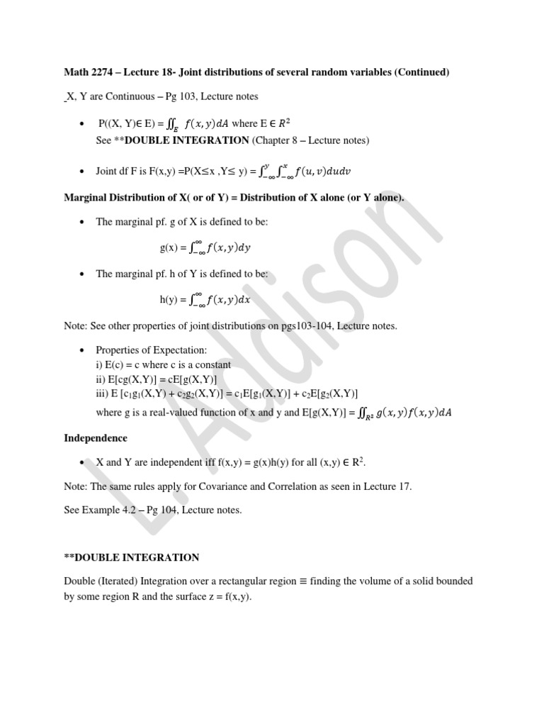 Math 2274 - Lecture 18-Joint Distributions of Several Random Variables ...