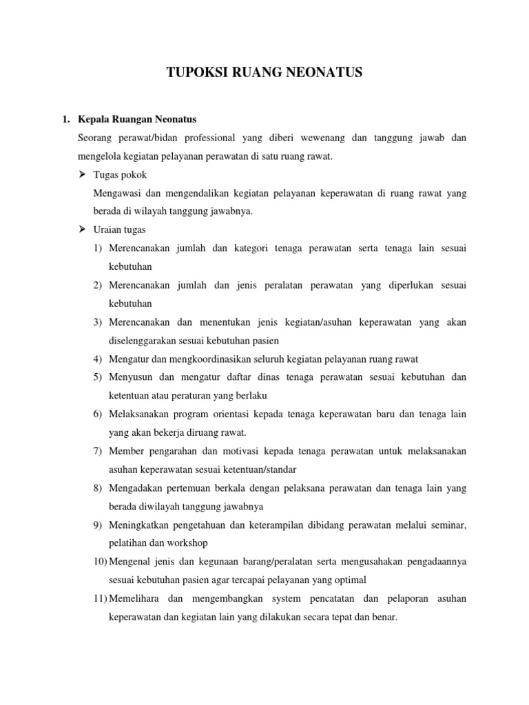 Tupoksi Ruang Neonatus | PDF | Sains & Matematika | Kesehatan Holistik