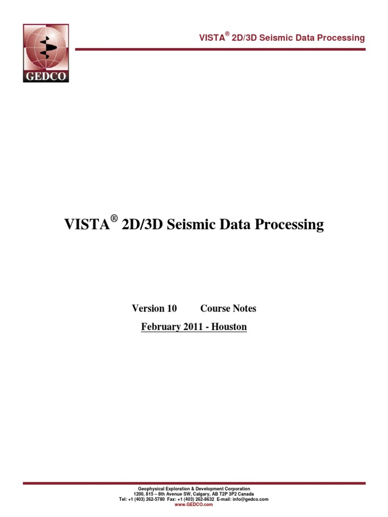Seismic Data Processing Using VISTA 2D 3D v10 CM DLW Houston PDF | PDF