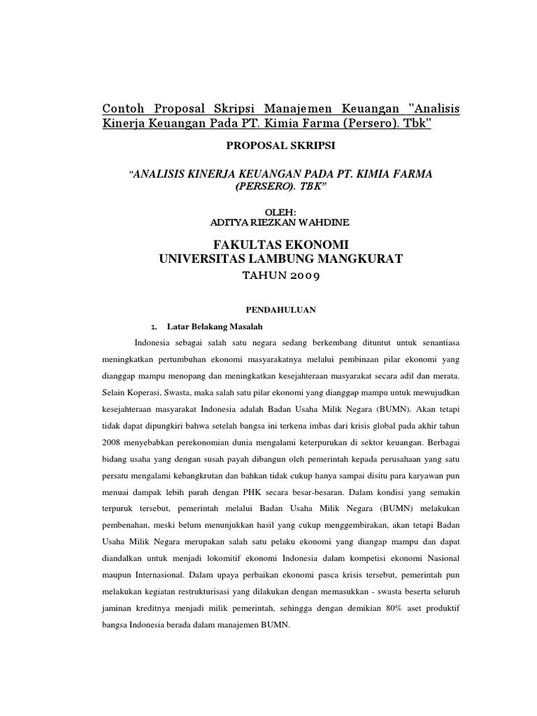 Contoh Proposal Skripsi Manajemen Keuangan | PDF