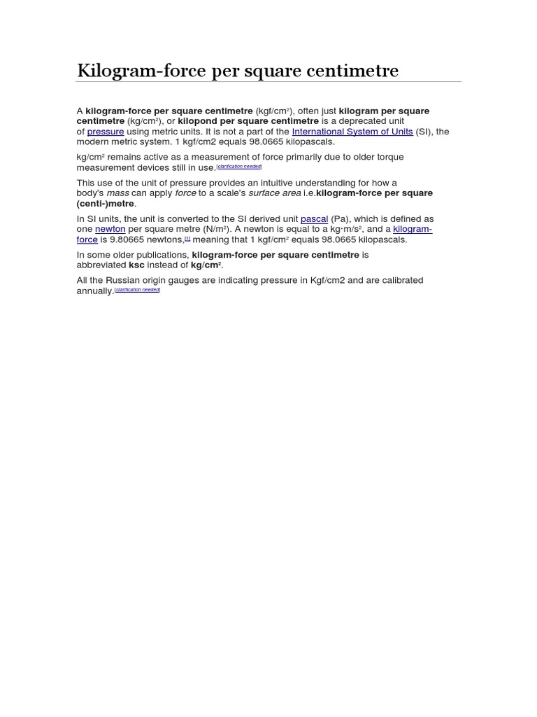 Kilogram-Force Per Square Centimetre | PDF