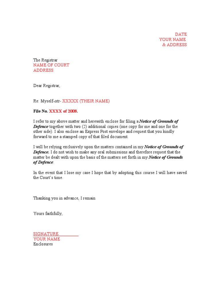 Letter to Registrar for Court Filing | PDF