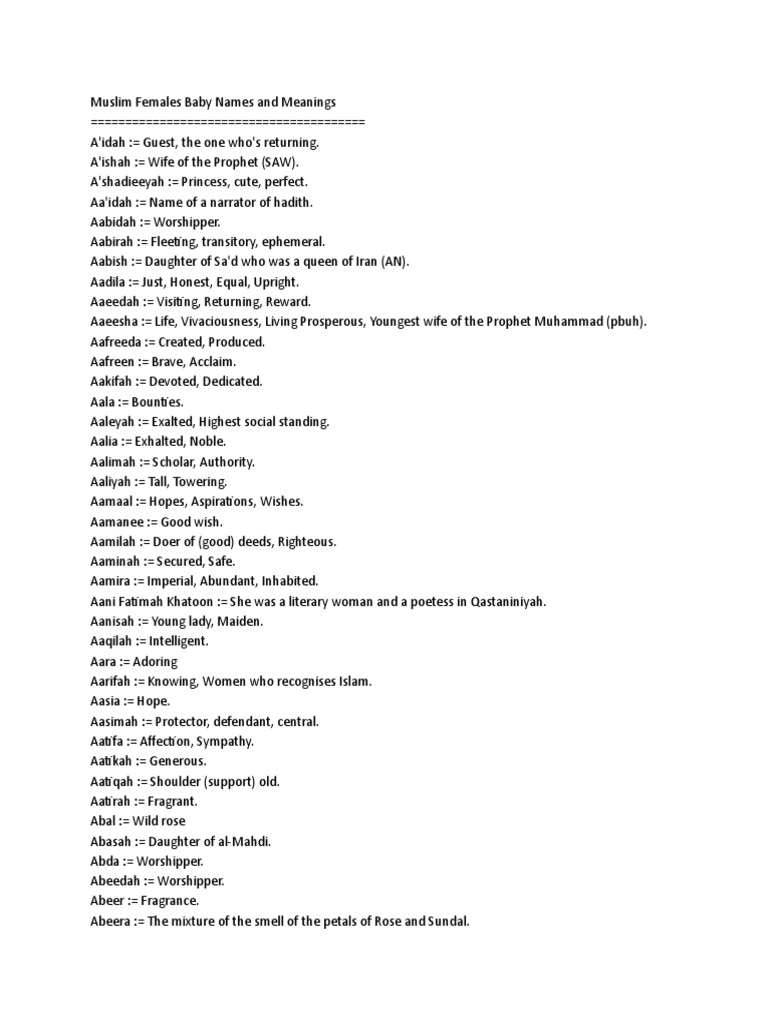 Muslim Baby Names and Meanings | PDF | Muhammad | Hadith