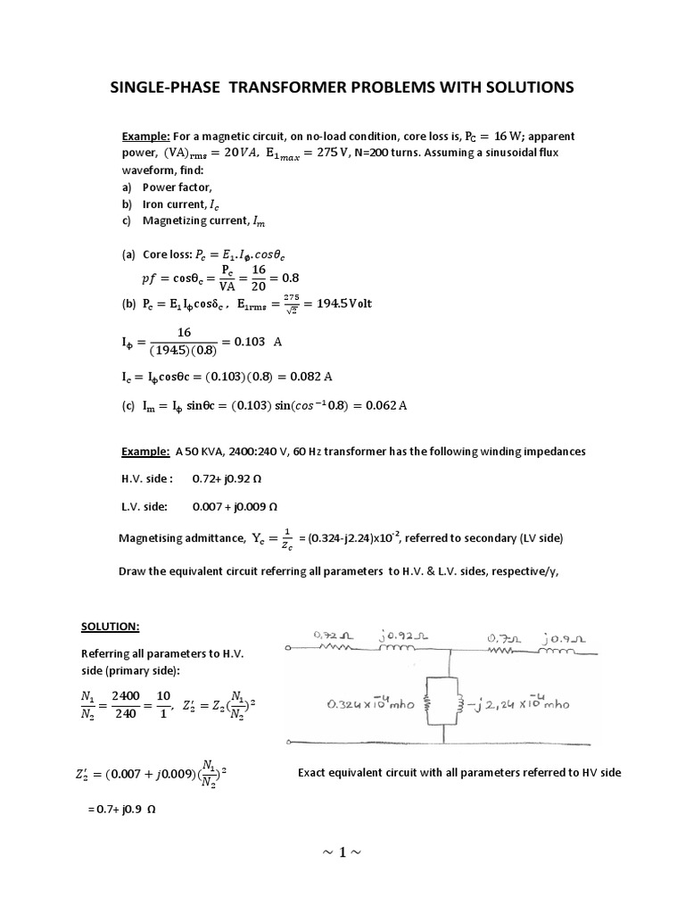 EE204 Solved Examples On Transformers | PDF | Transformer | Electromagnetism