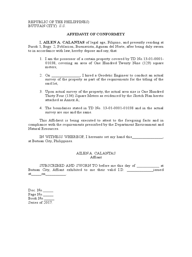 Affidavit of Conformity | PDF | Affidavit | Evidence