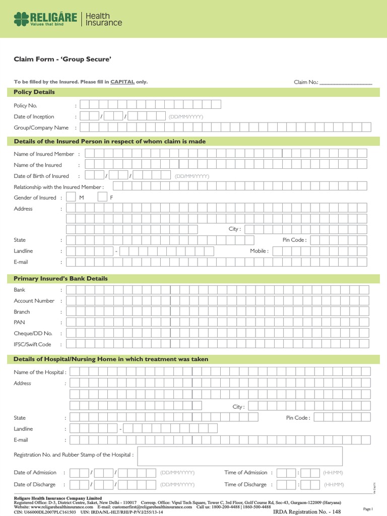 GPA Claim Form - Religare-Ilovepdf-Compressed | PDF | Death Certificate ...