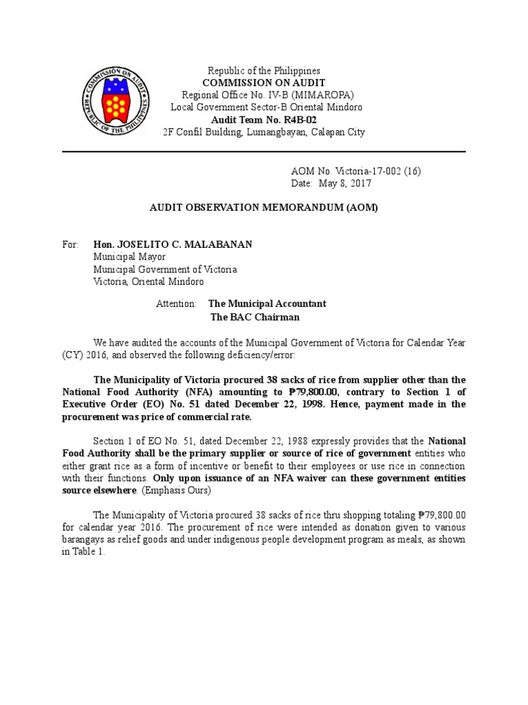 AOM No. 2 Procurement of Rice | PDF | Procurement | Business