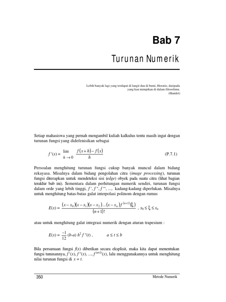 Turunan Numerik: Metode dan Rumus | PDF
