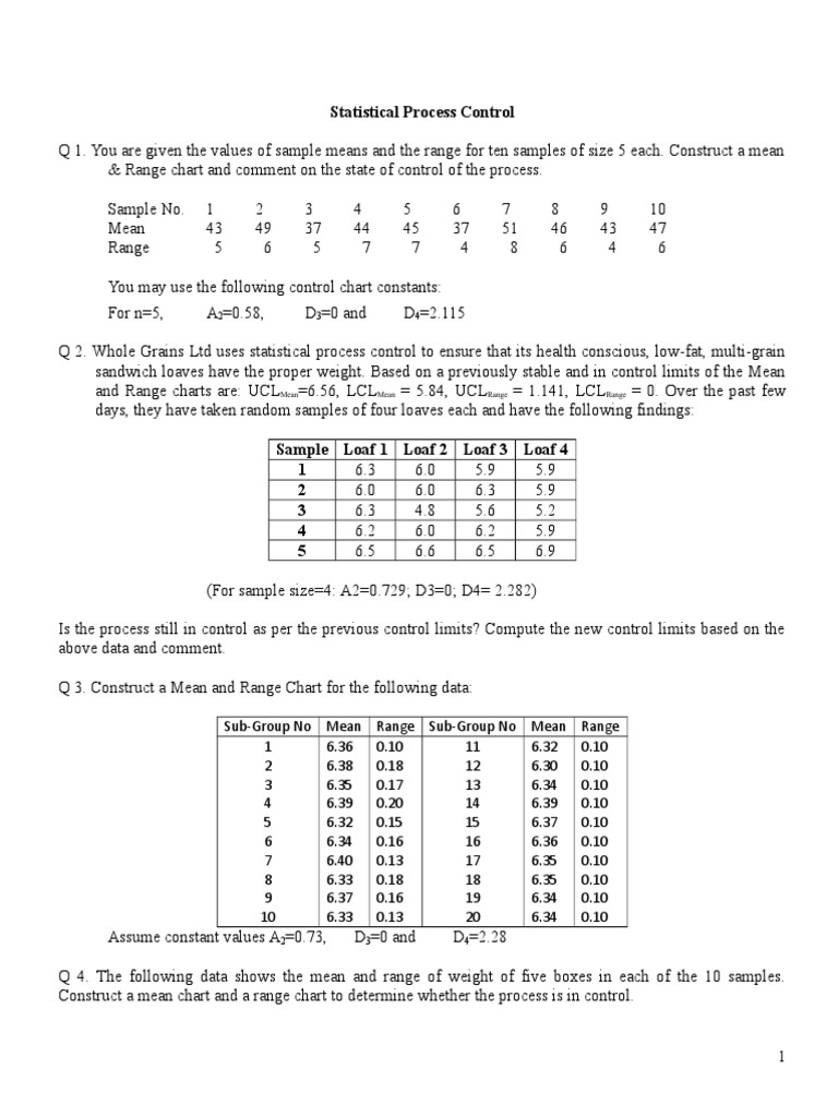 Practice Questions - Statistical Process Control | PDF | Mean ...