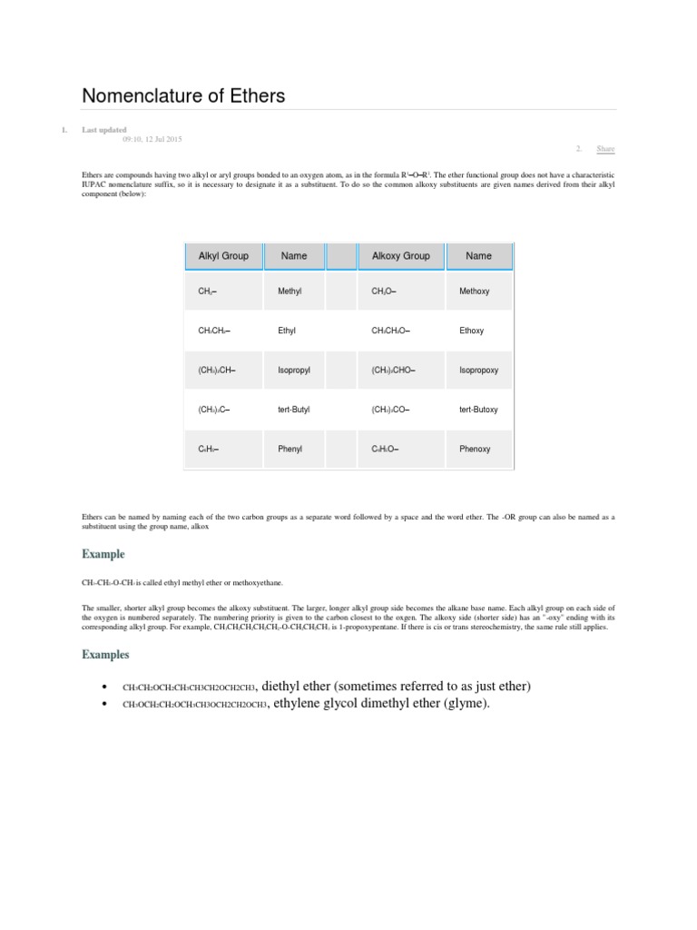 Naming Ethers | Download Free PDF | Ether | Chemical Reactions