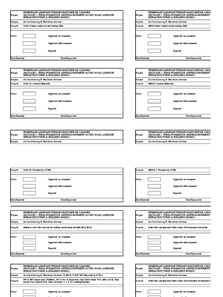 Material Sample Approval Form | PDF | Duct (Flow) | Pipe (Fluid Conveyance)