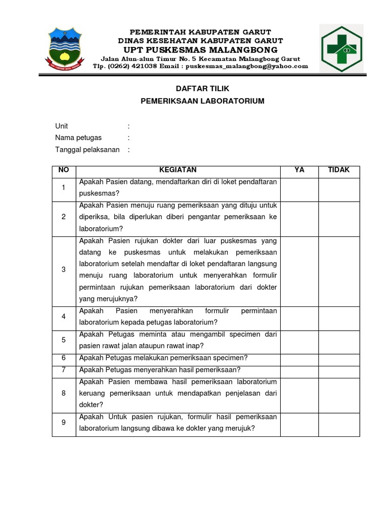 Daftar Tilik Pemeriksaan Laboratorium | PDF