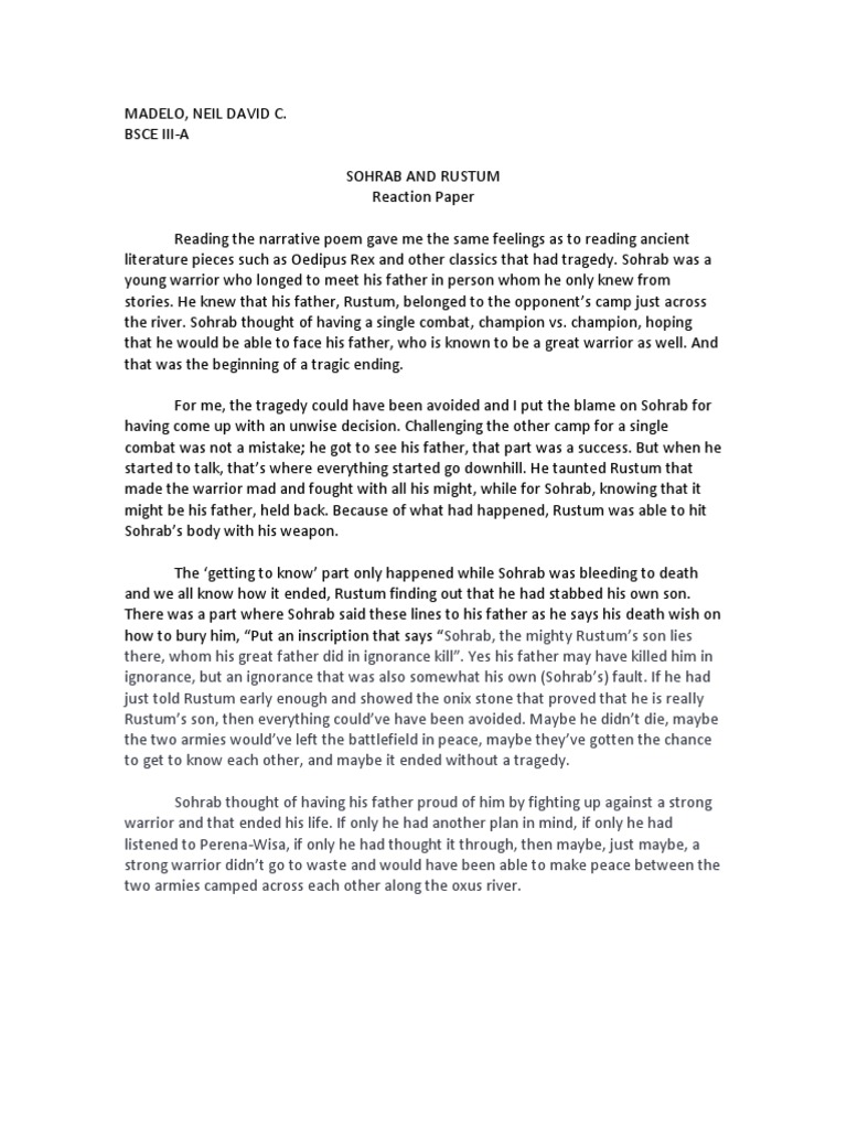 Tragic Choices in Sohrab and Rustum | PDF