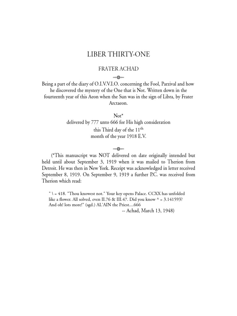 Frater Achad - Liber 31 cd2 Id1025677329 Size233 PDF | PDF