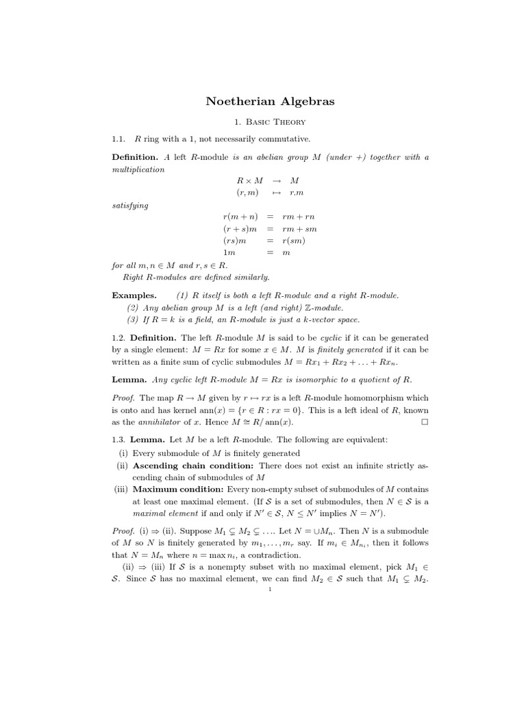 Noetherian Algebras | PDF | Module (Mathematics) | Ring (Mathematics)