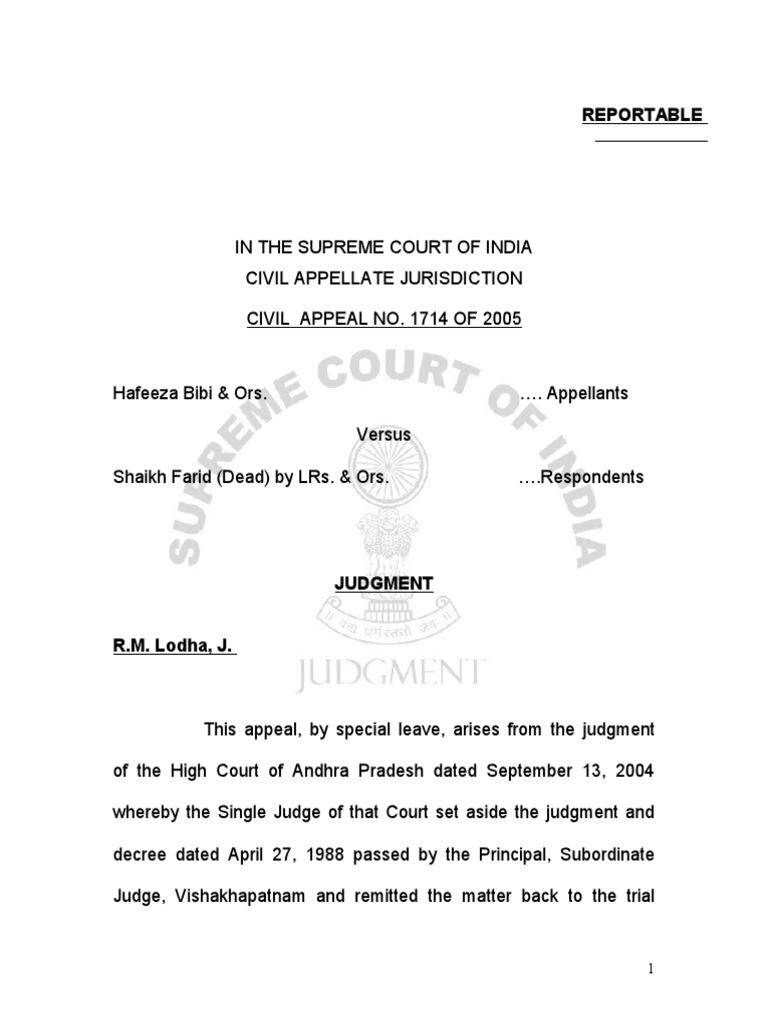 2011 (3) ALD 131 SC - Hafeeza Bibi Vs Shaik Farid | PDF | Deed | Lawsuit
