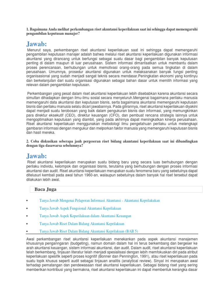 Perkembangan Riset Akuntansi Keperilakuan | PDF