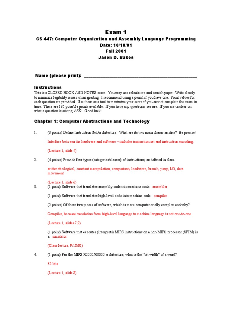 CS 447 Exam: Computer Organization | PDF | Central Processing Unit ...