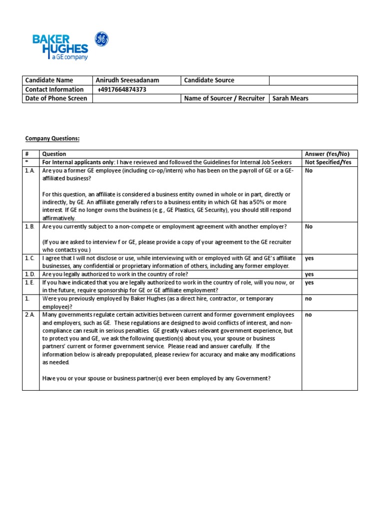 Candidate Screening Questionnaire | PDF | Civil Service | Recruitment
