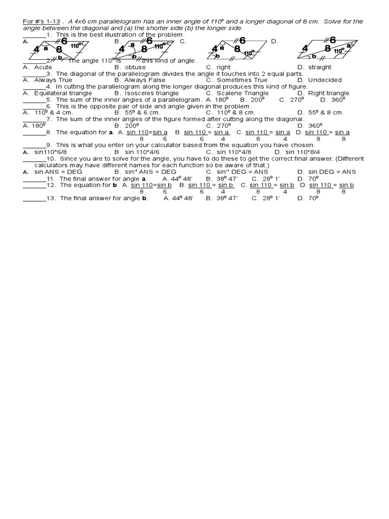 Word Problem Multiple Choice Format | PDF | Geometric Shapes | Triangle