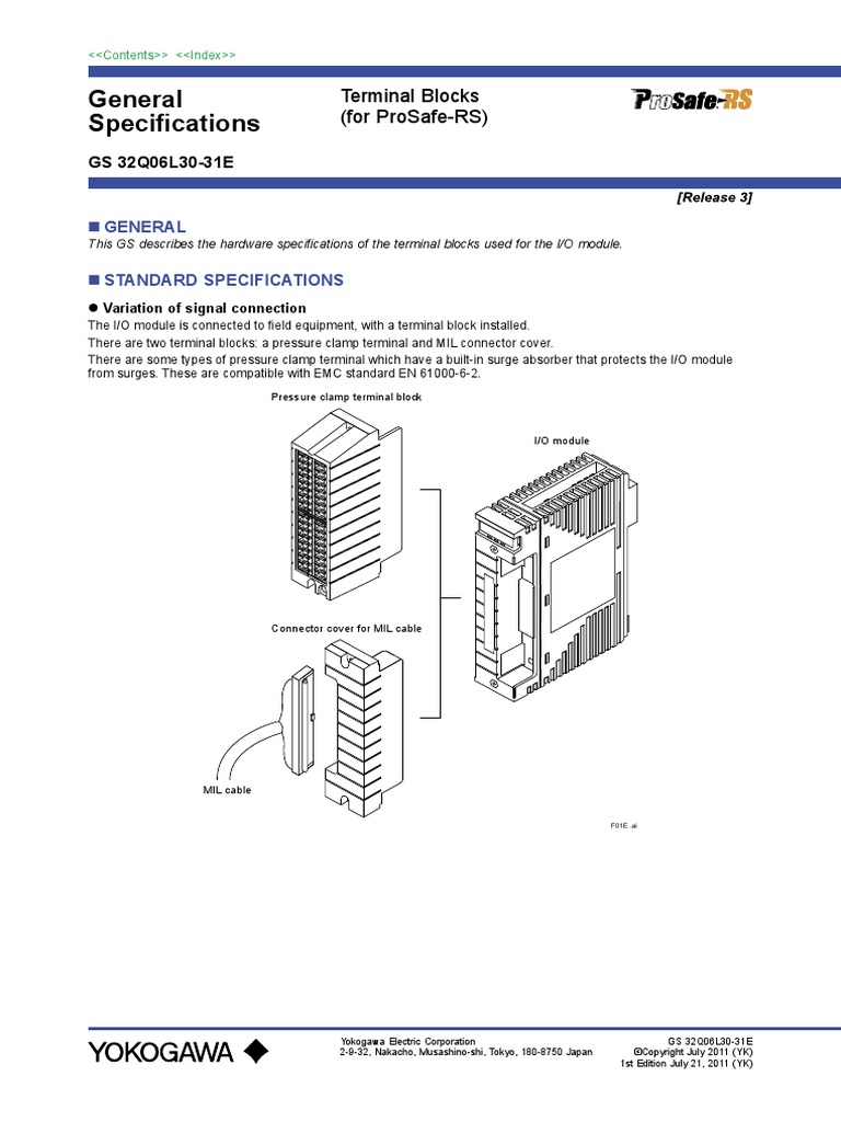 General Specifications: Terminal Blocks (For Prosafe-Rs) | PDF