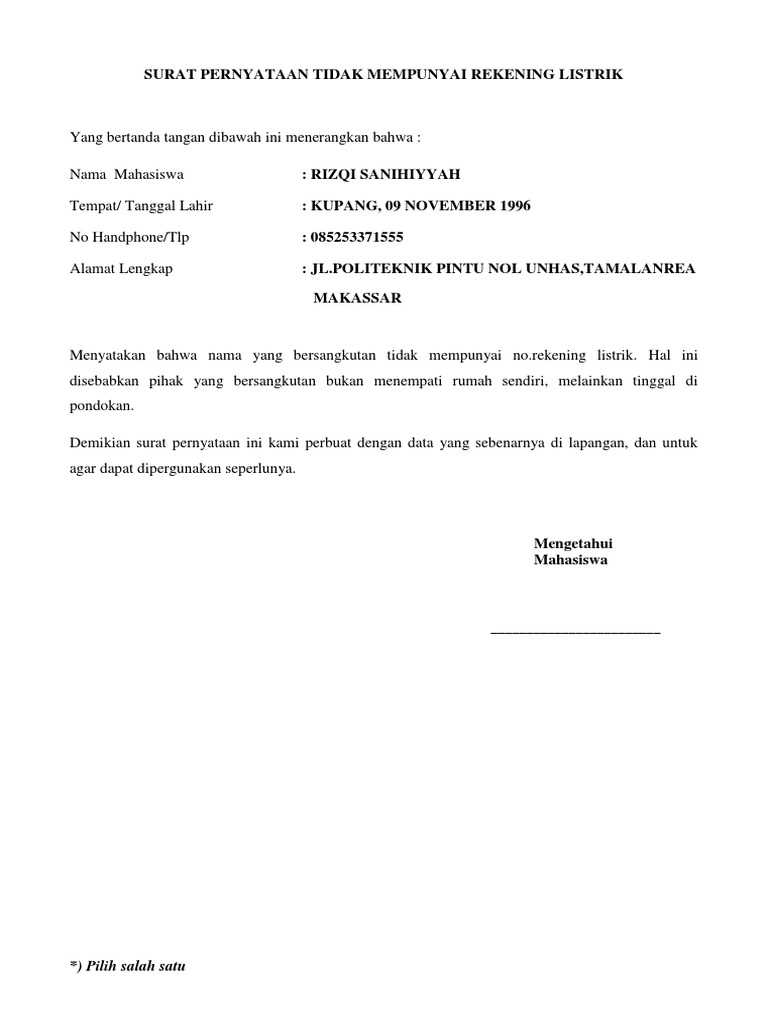 Surat Keterangan Listrik | PDF