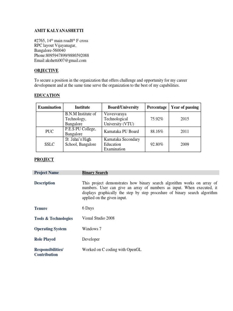 Resume Sample 1 | PDF | Operating System | C (Programming Language)
