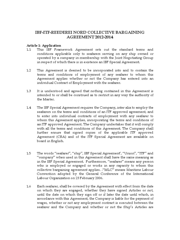 IBF-ITF Agreement for Reederei Nord | PDF | Overtime | Stevedore