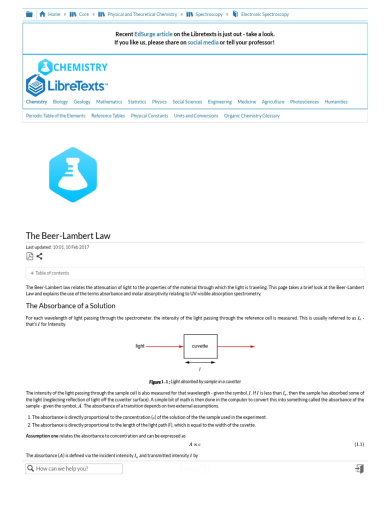 The Beer-Lambert Law - Chemistry LibreTexts | PDF | Absorbance ...
