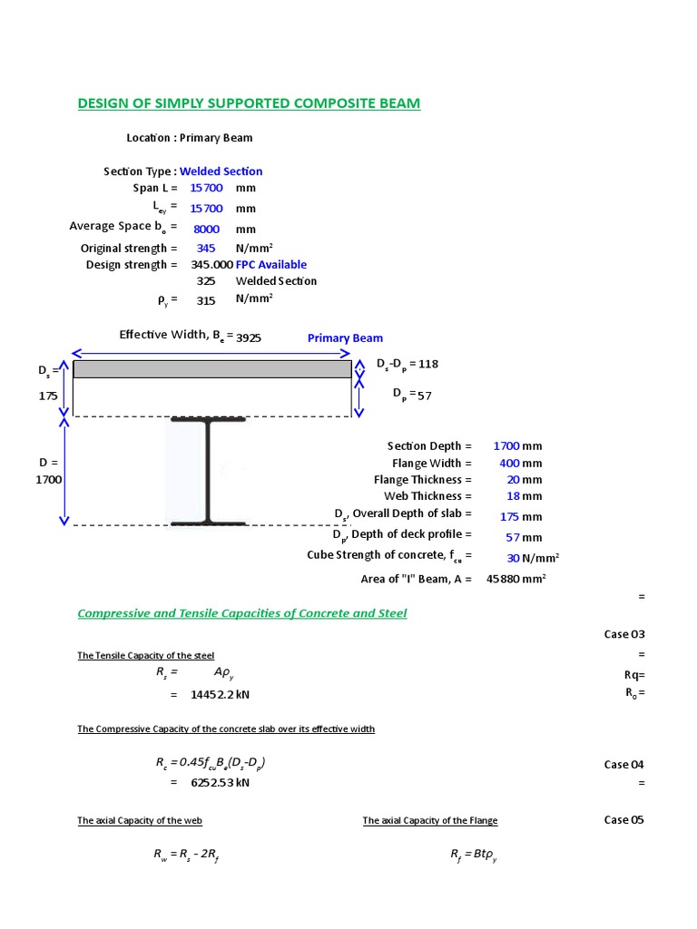 Composite Beam Simply Supported Design | PDF | Beam (Structure) | Bending