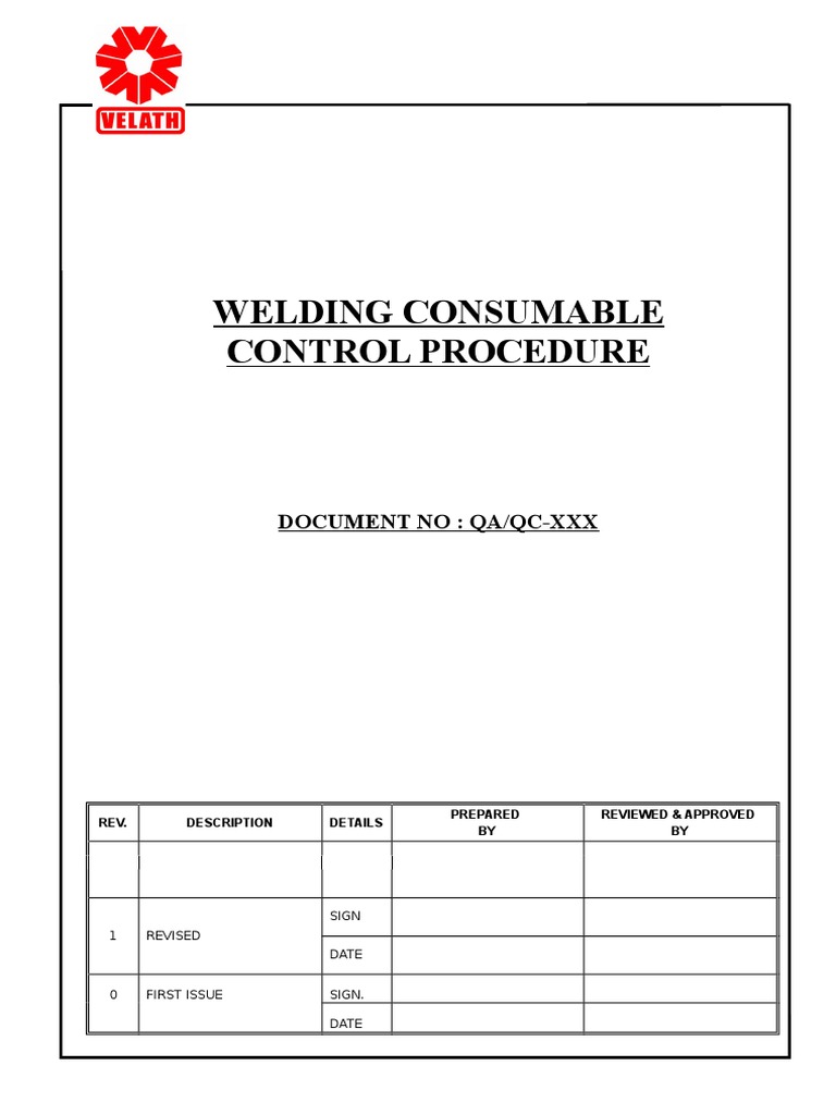 Welding Consumable Control Procedure: Document No: Qa/Qc-Xxx | PDF ...