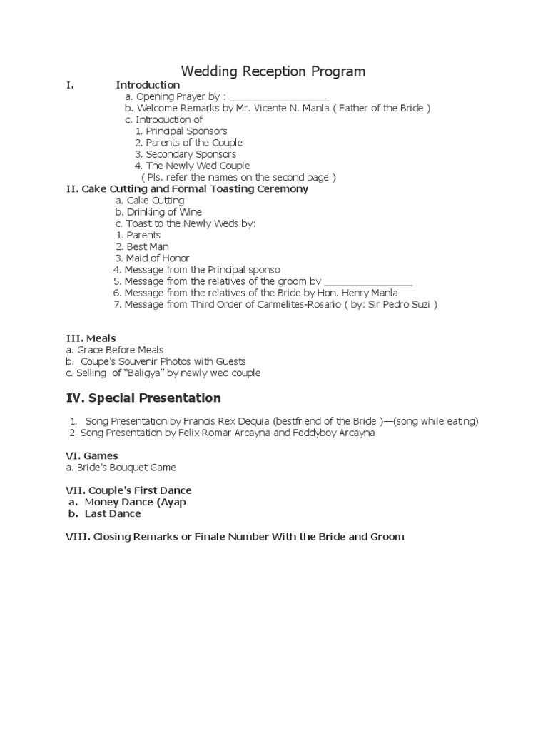 Wedding Reception Program | PDF | Wedding Ceremony Participants ...