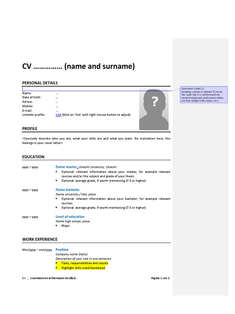 CV Template English | PDF | Communication | Cognition