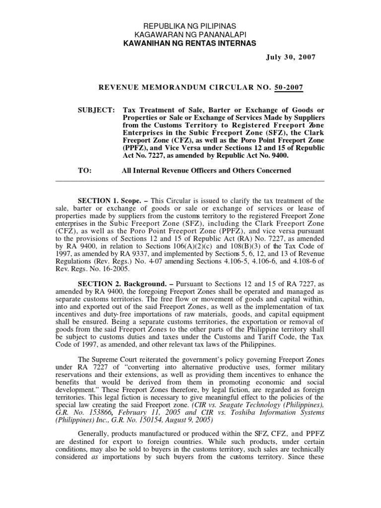 RMC No. 50-2007 PDF | PDF | Value Added Tax | Financial Transaction